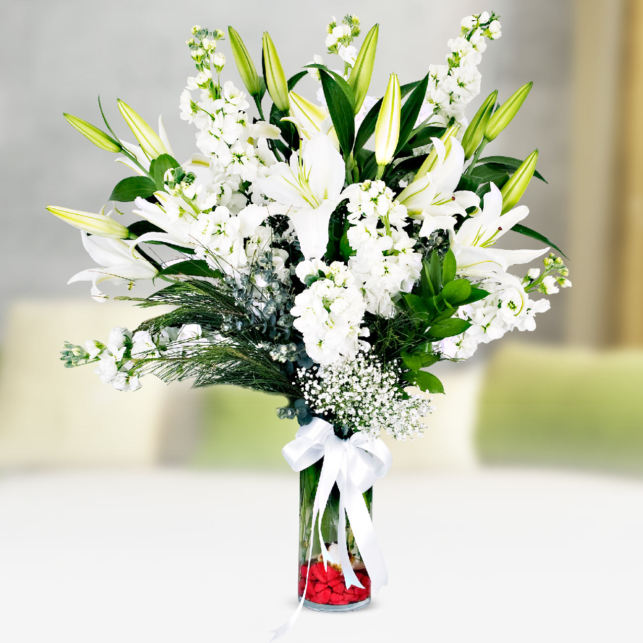 Send flowers Turkey, White Lilium Gillyflower in Vase from 33USD