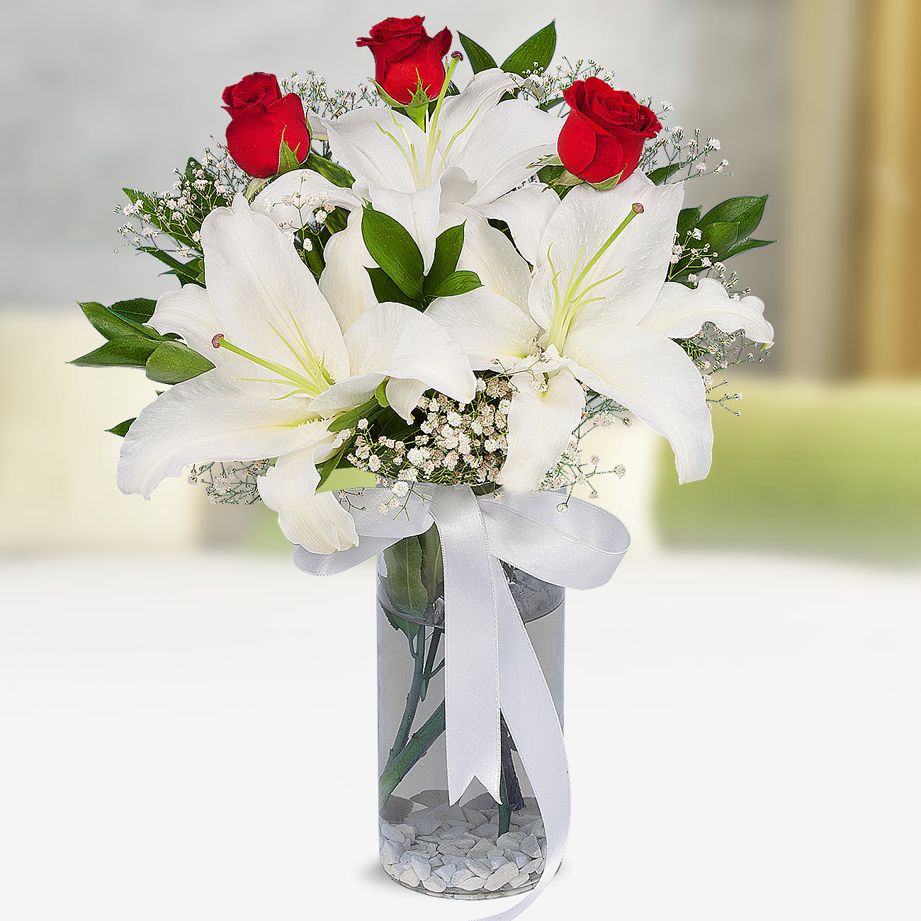 Send flowers Turkey, Red Roses and Liliums Arrangement from 13USD