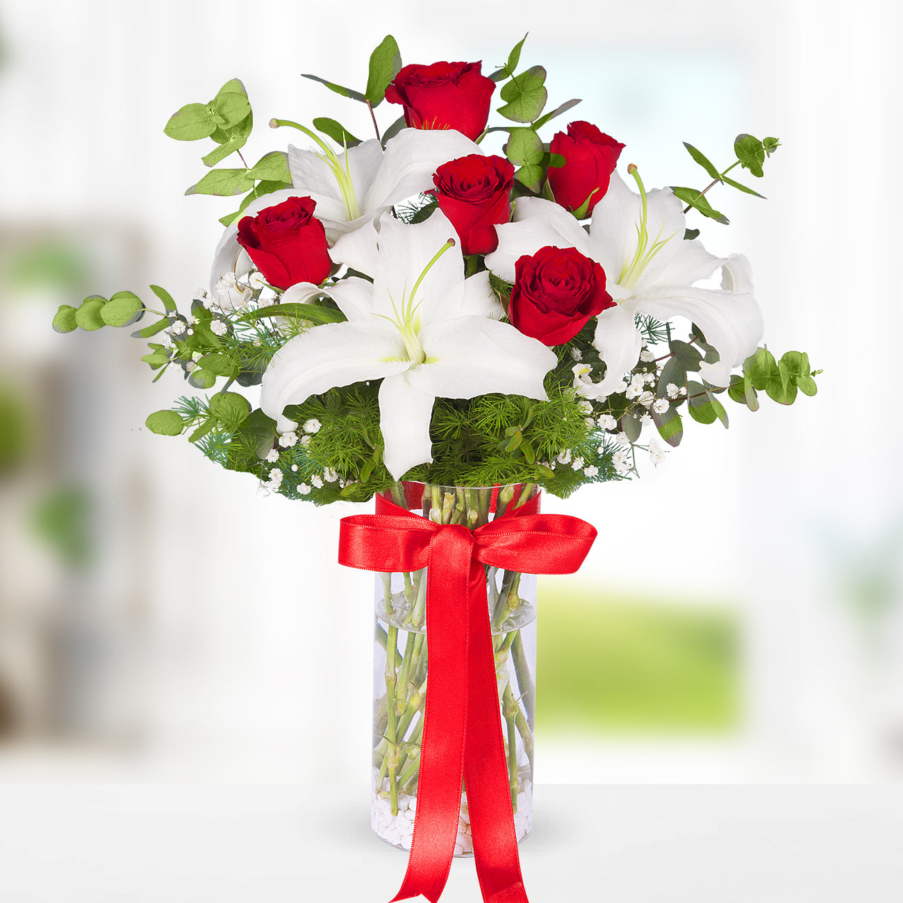 Send flowers Turkey, Red Rose and White Lilium from 13USD
