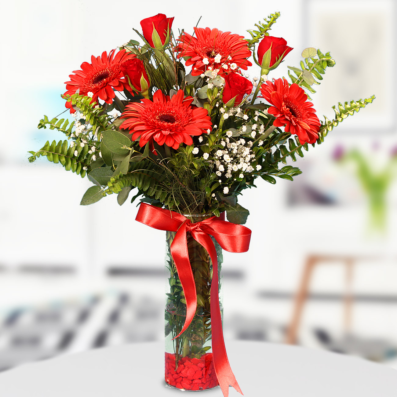Send flowers Turkey, Red Gerberas and Roses in Vase from 8USD