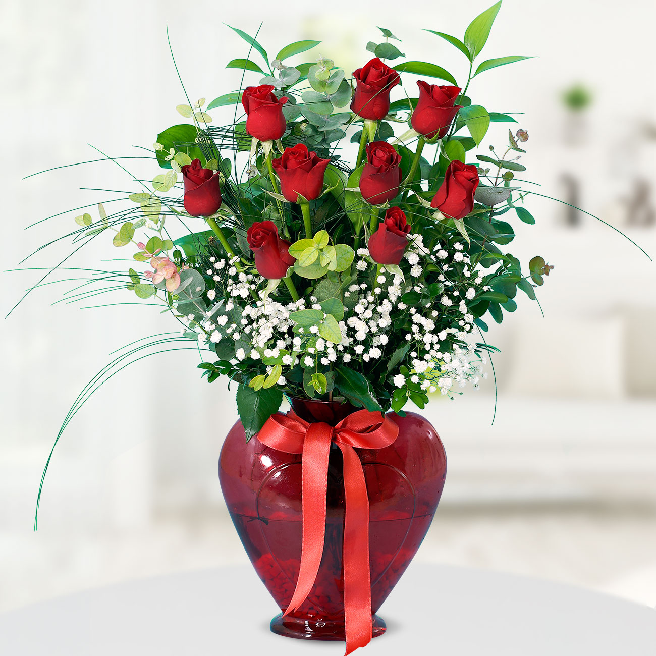 Send flowers Turkey, 9 Red Roses in Heart Vase from 11USD