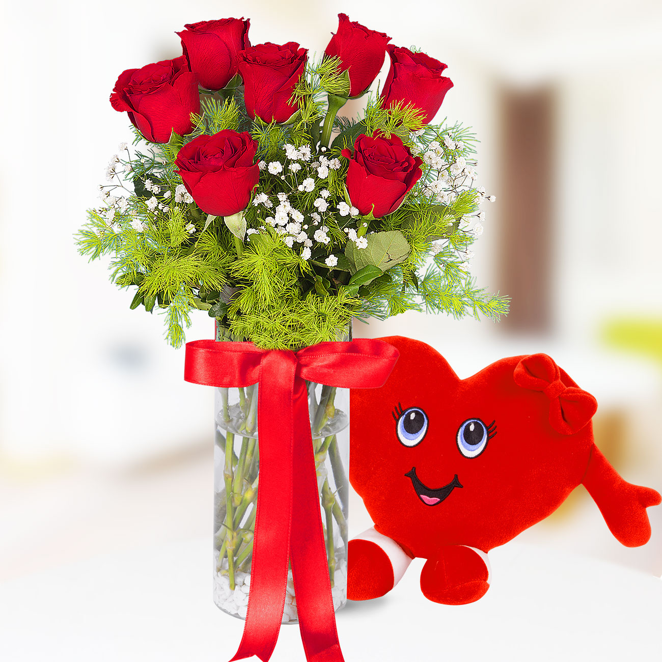 Send flowers Turkey, Red Roses and Heart pillow from 11USD